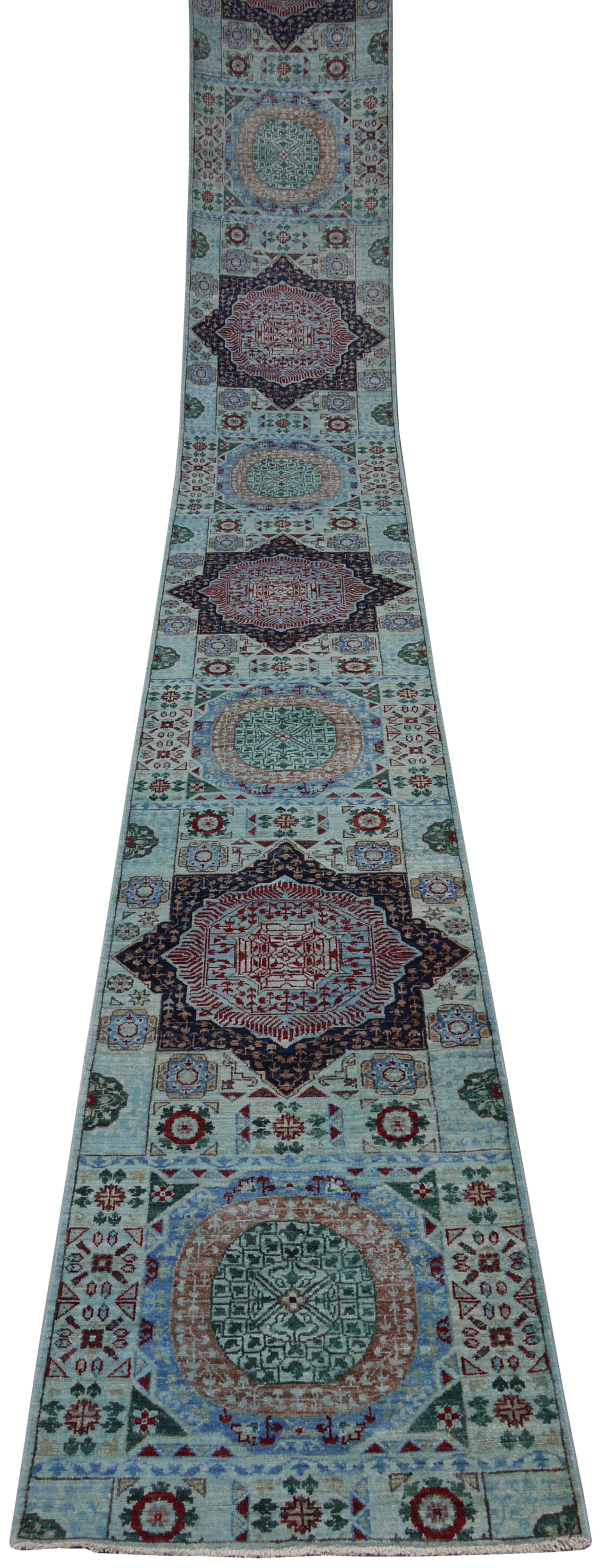 2.4x11.11 Damask Wool Hall Runner - Main Street Oriental Rugs
